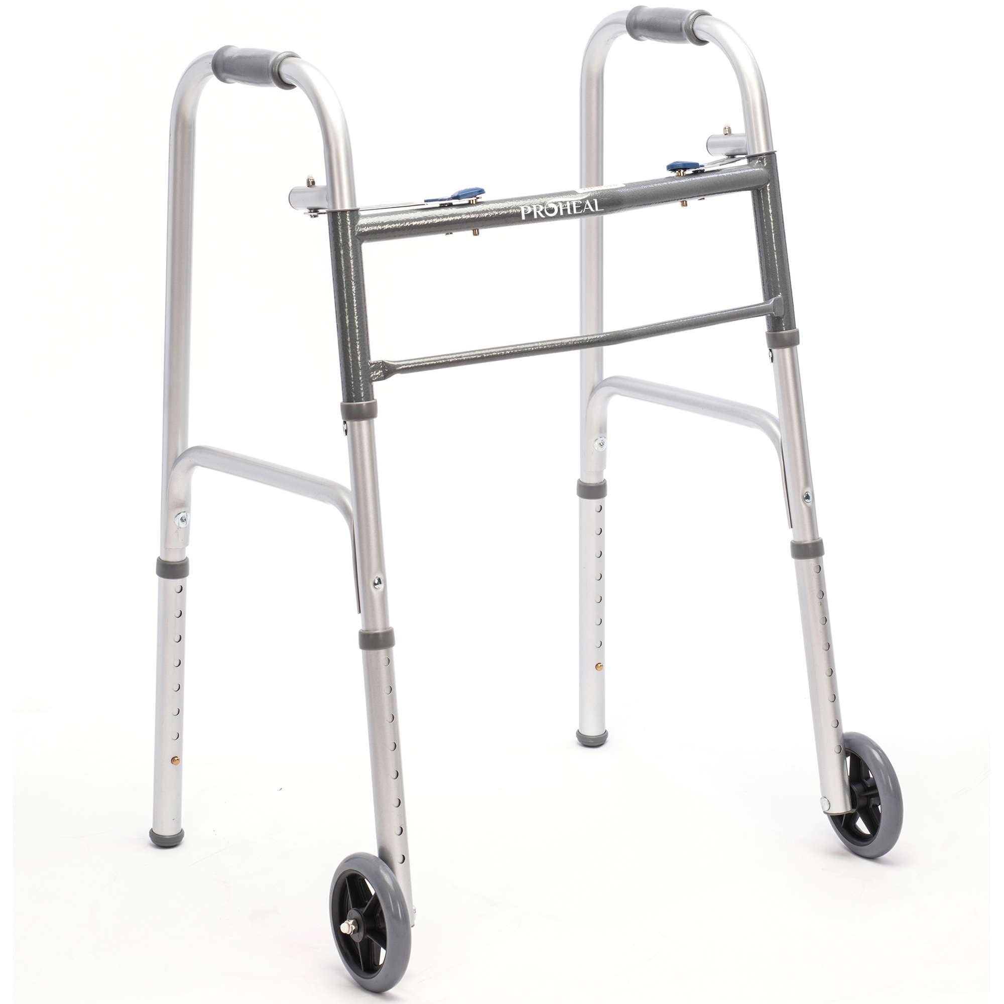 Bariatric Silver Folding Steel Walker with Wheels - 500 lbs Capacity ...