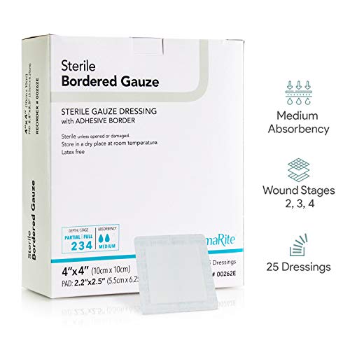 Sterile Bordered Gauze Dressing w/ Adhesive Border - 25 Count - 4"x4 ...